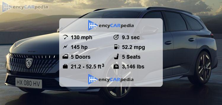 Peugeot 308 SW Hybrid 145 specs (2026,2027): performance, dimensions ...